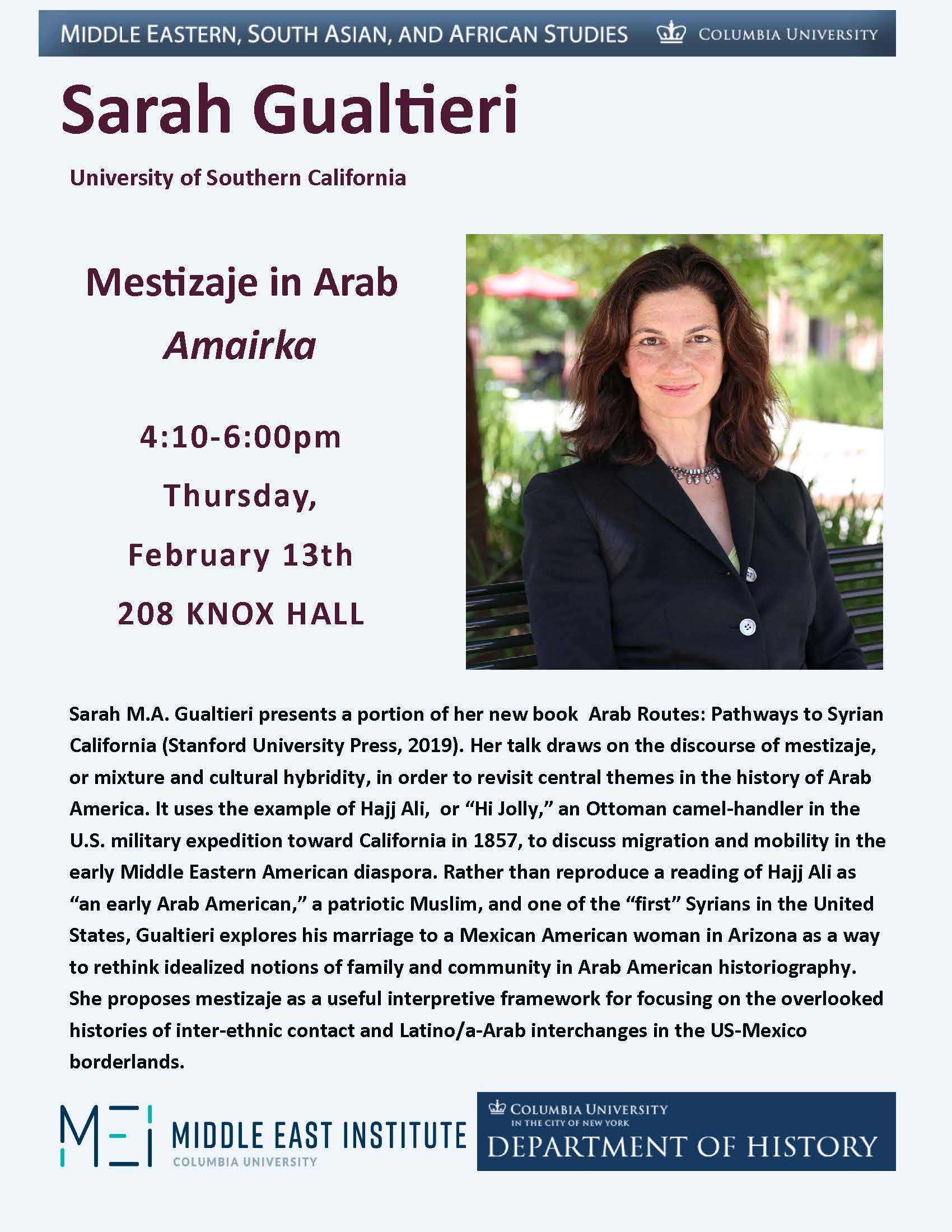 Mestizaje in Arab Amairka, a lecture by Sarah Gualtieri | MESAAS